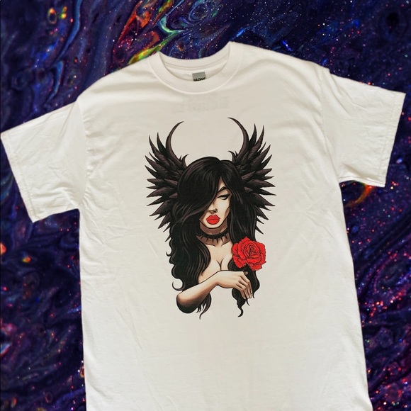 Rebel Raven Ink | Tops | Rebelraven Ink Winged Gothic Girl T W Rose New ...